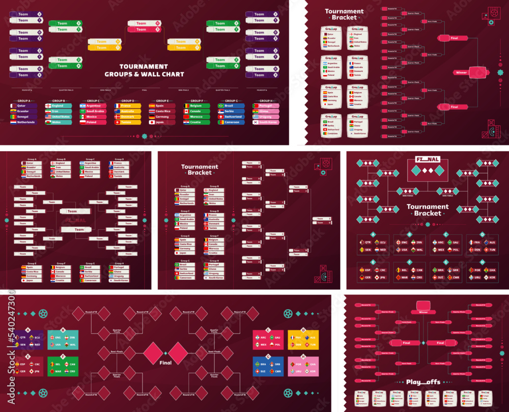 Set of World Cup Qatar Football 2022 playoff match schedule template ...