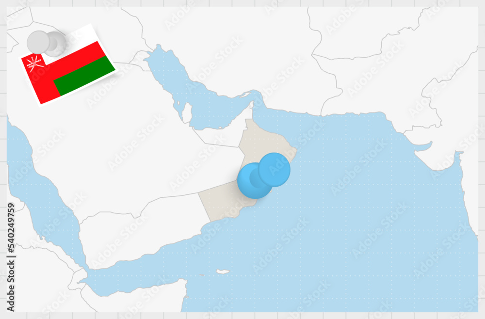Map of Oman with a pinned blue pin. Pinned flag of Oman. Stock Vector ...