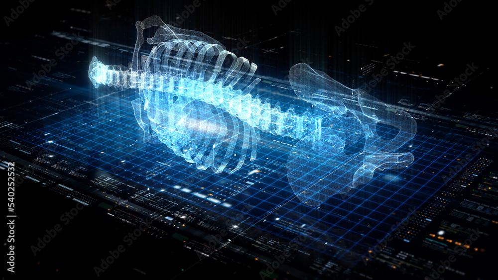 Futuristic biomedical concept of a holographic scanning a patient's ...