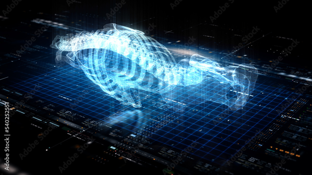 Futuristic biomedical concept of a holographic scanning a patient's ...