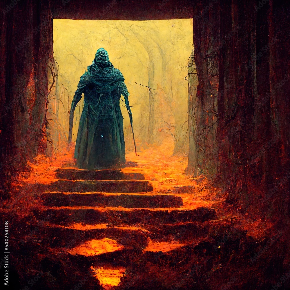 Dark Mysterious Figure Standing on the Way - Digital Art, 3D Render ...