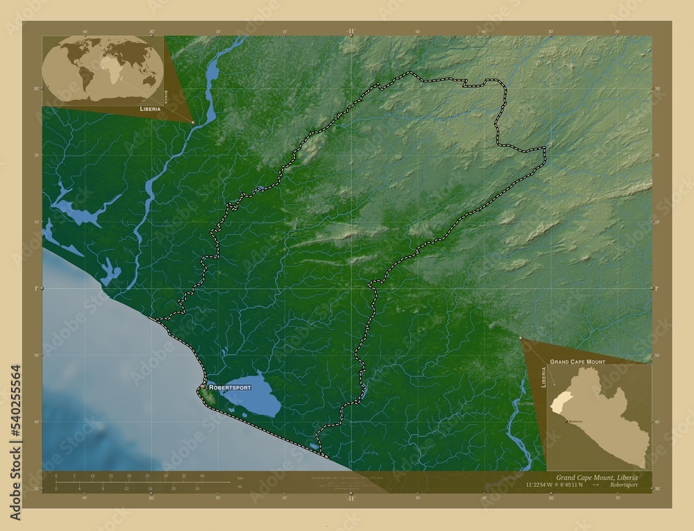 Grand Cape Mount, Liberia. Physical. Labelled points of cities Stock ... Grand Cape Mount, Liberia. Physical. Labelled points of cities Stock ...