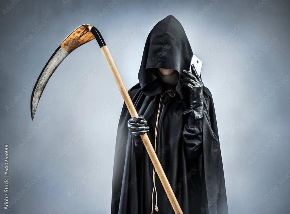 Grim Reaper making a phone call. Photo of silhouette grim reaper with ...