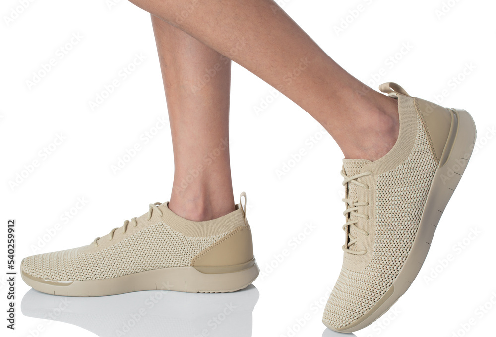 Men wearing sneakers shoes stepping pose of side view isolated on white ...