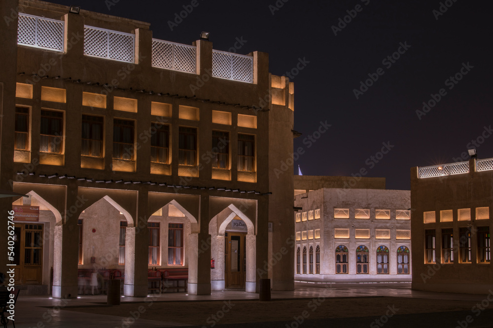 Doha, Qatar, May 5,2022: Traditional Arabian building built of wood and ...