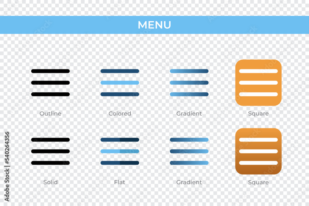 menu icon in different style. menu vector icons designed in outline ...