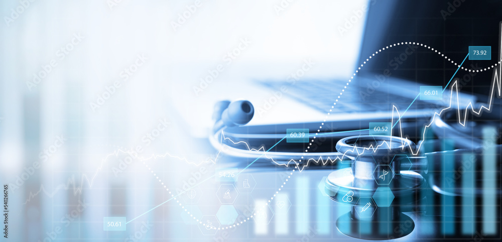 Healthcare business concept. Stethoscope and laptop computer with ...