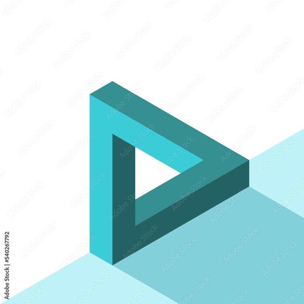 Isometric impossible Penrose triangle, long shadow. Minimalism ...
