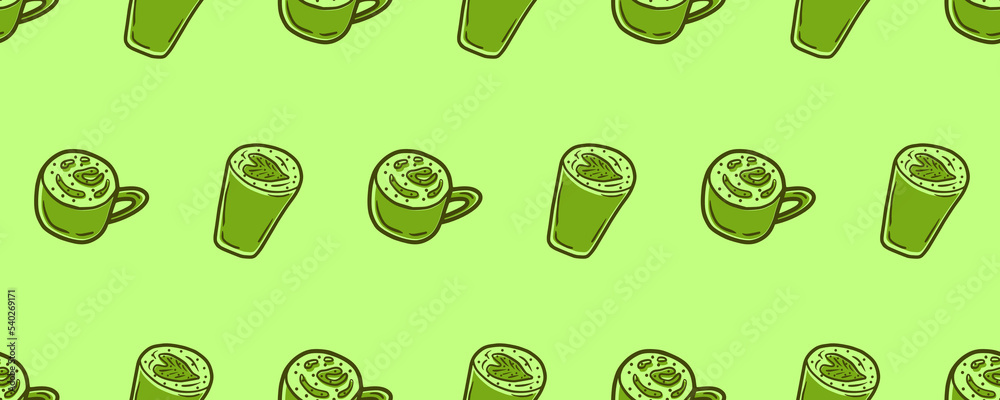 matcha latte or green tea latte on green tone color background as ...