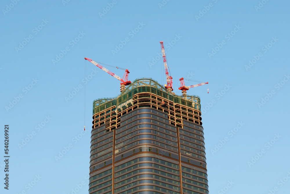 TOKYO, JAPAN - October 20, 2022: Top of the under-construction 325.2m ...