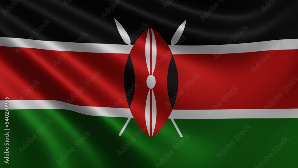 Render of the Kenya flag flutters in the wind close-up, the national ...