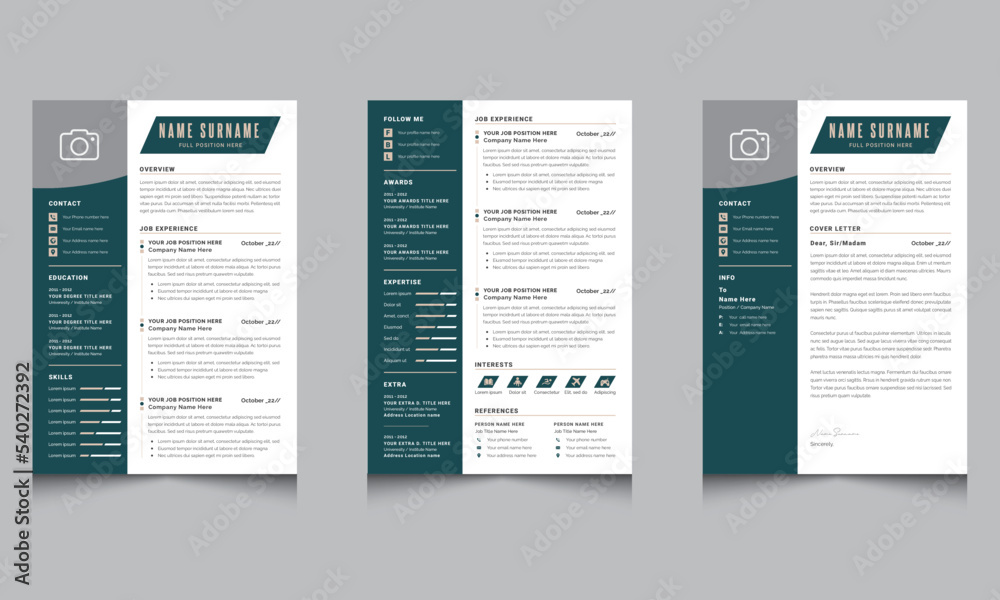 CV Template, Resume Layout with Blue Sidebar Vector Design for Business ...