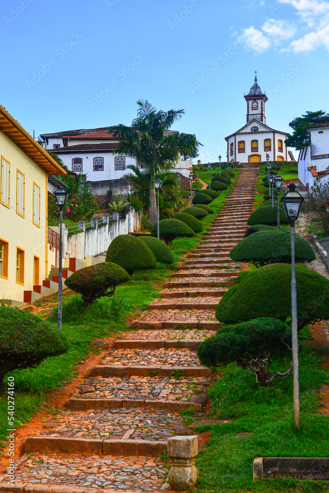 The Igreja de Santa Rita church at the top of a staircase in the ...