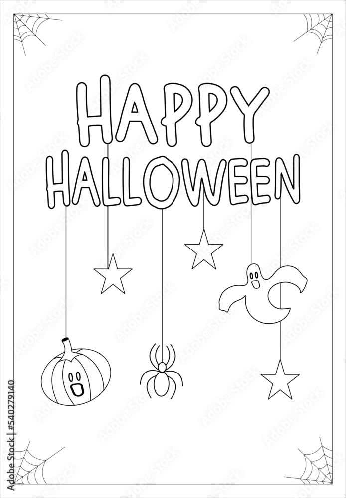 Halloween coloring page for preschool and school kids with happy ...