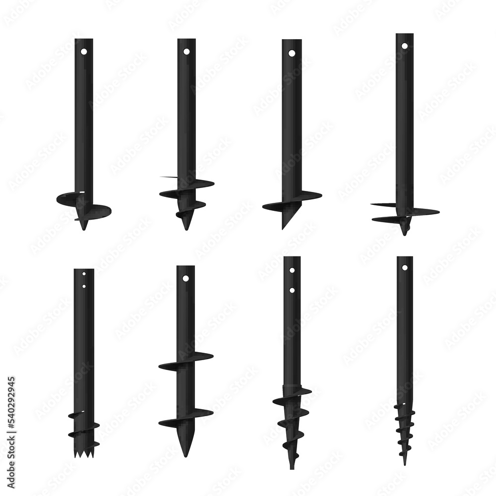 Screw piles steel round engineering construction element set realistic ...
