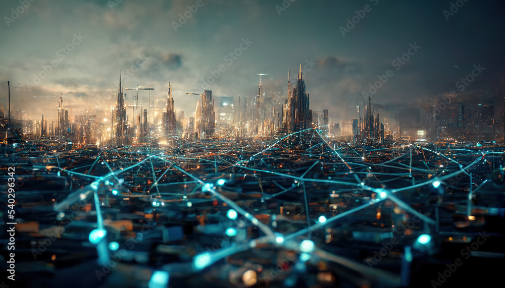 The concept of high-speed internet connection visualized as glowing ...