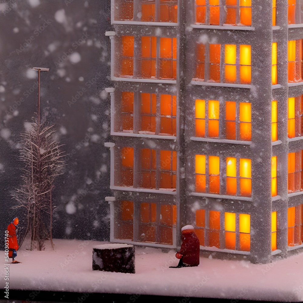 detailed miniature diorama a soviet residential building, brutalism ...