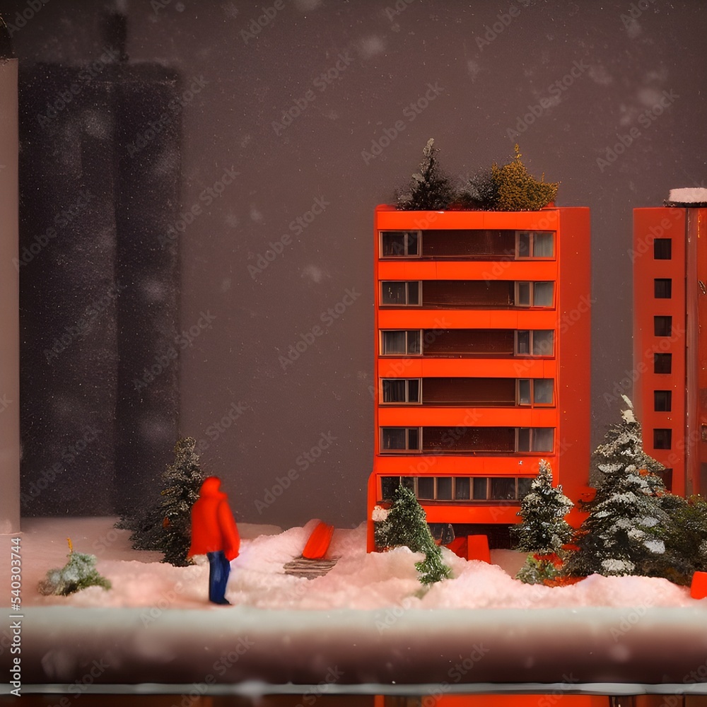 detailed miniature diorama a soviet residential building, brutalism ...