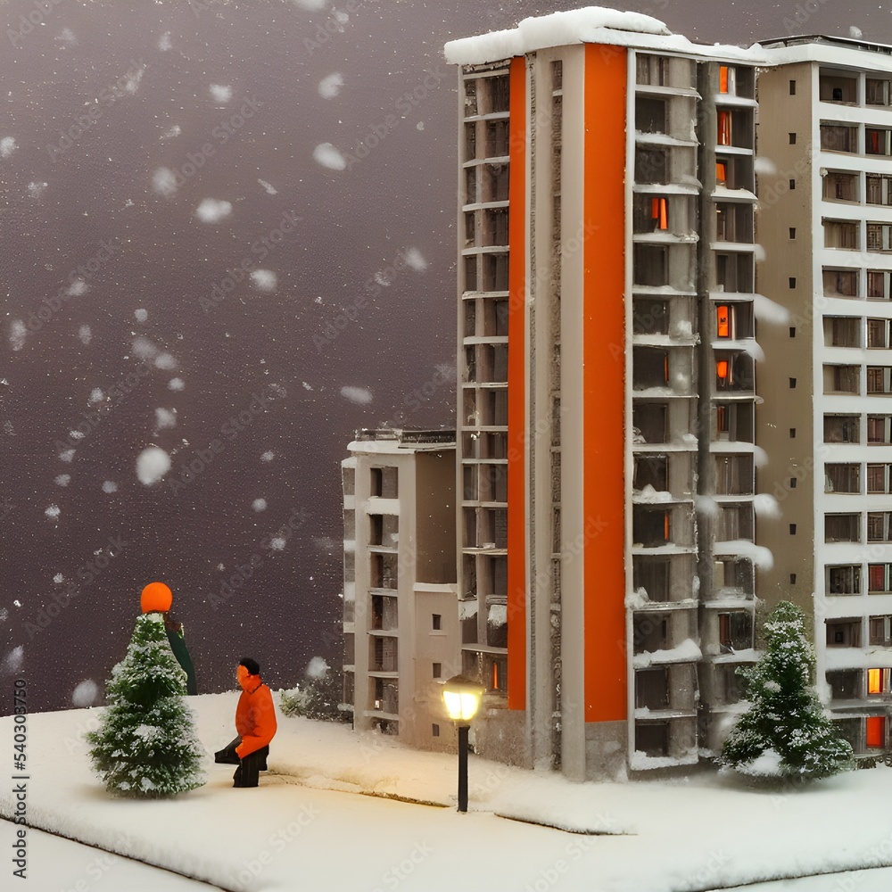 detailed miniature diorama a soviet residential building, brutalism ...