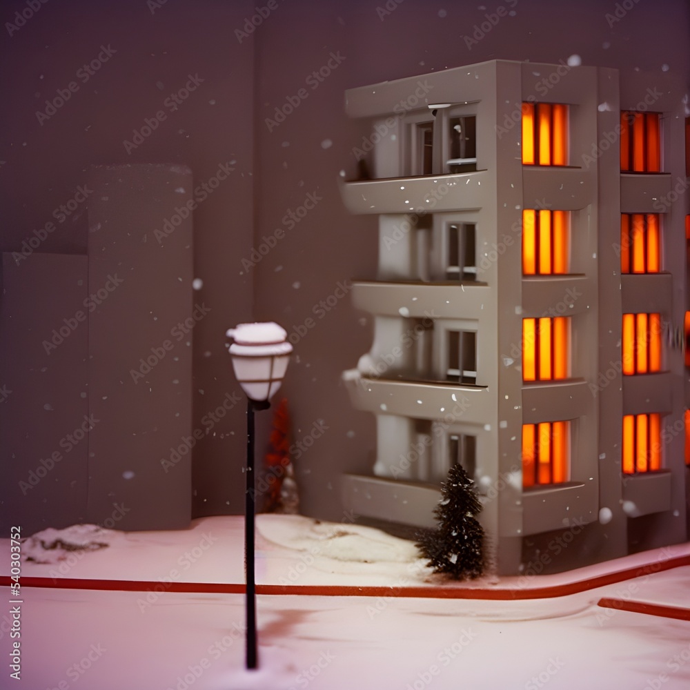 detailed miniature diorama a soviet residential building, brutalism ...