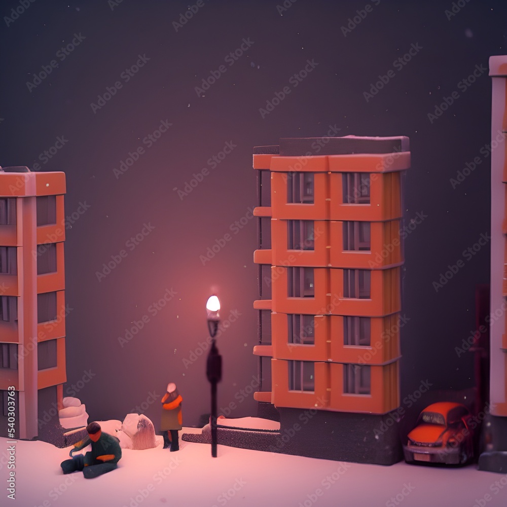 detailed miniature diorama a soviet residential building, brutalism ...