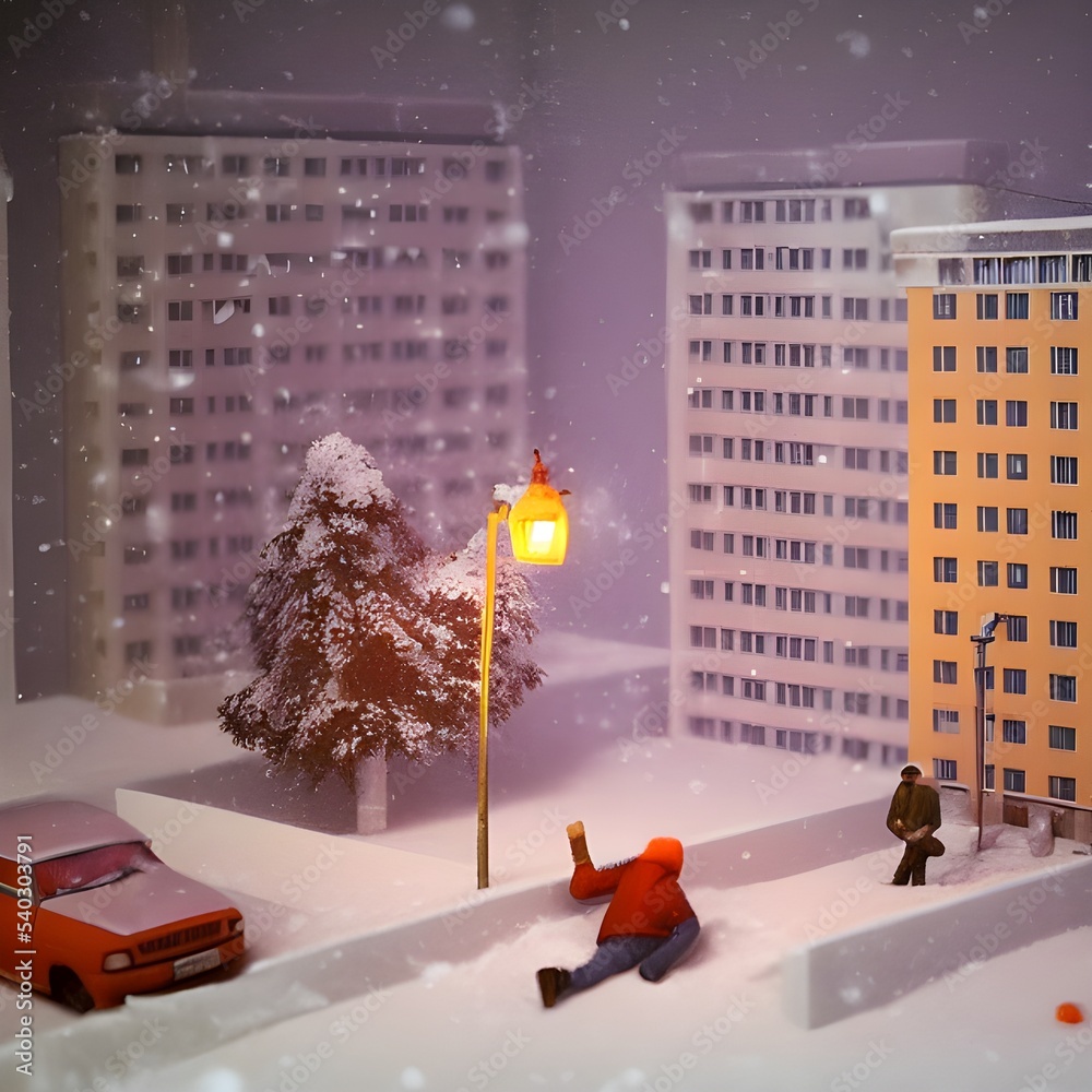 detailed miniature diorama a soviet residential building, brutalism ...