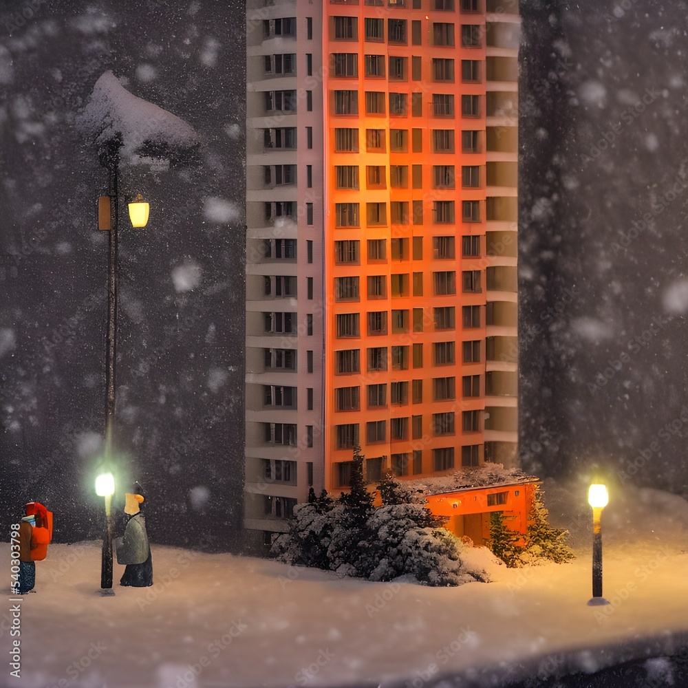 detailed miniature diorama a soviet residential building, brutalism ...