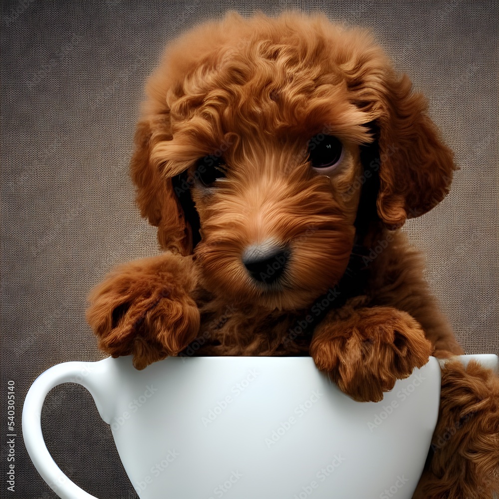 cute light brown poodle puppy sitting inside a tea cup,labradoodle ...