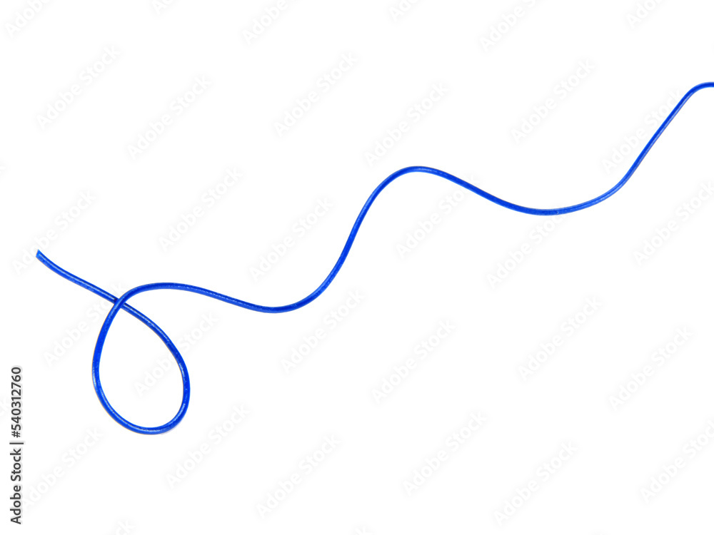 Blue wire cable of usb and adapter isolated on white background ...