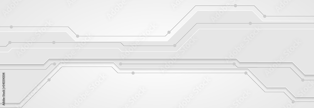 Grey abstract technology geometric background. Circuit board lines ...