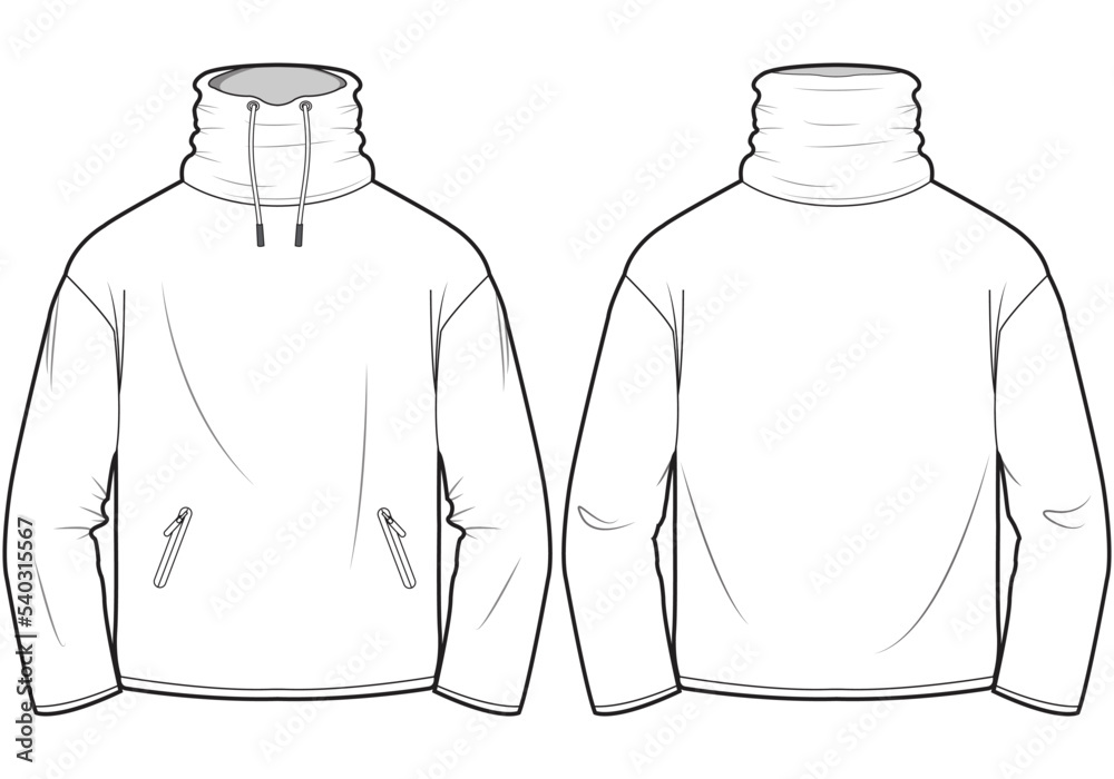 High Neck Winter Jacket, Turtleneck Jacket Fashion Illustration, Vector ...