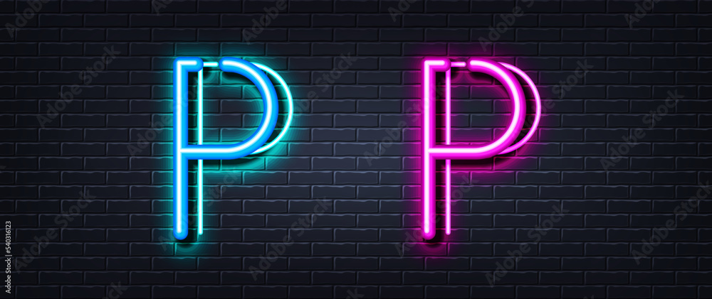 Initial letter P icon. Neon light line effect. Line typography ...