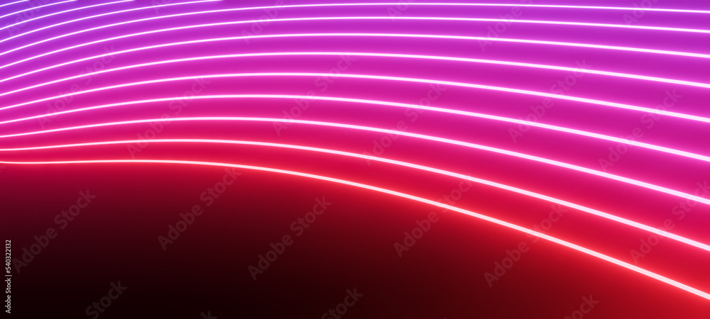 ภาพประกอบสต็อก Neon pink abstract flowing bands, virtual background ...