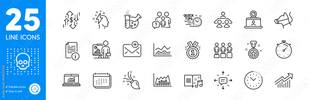 Outline icons set. Winner reward, Dollar rate and New mail icons ...