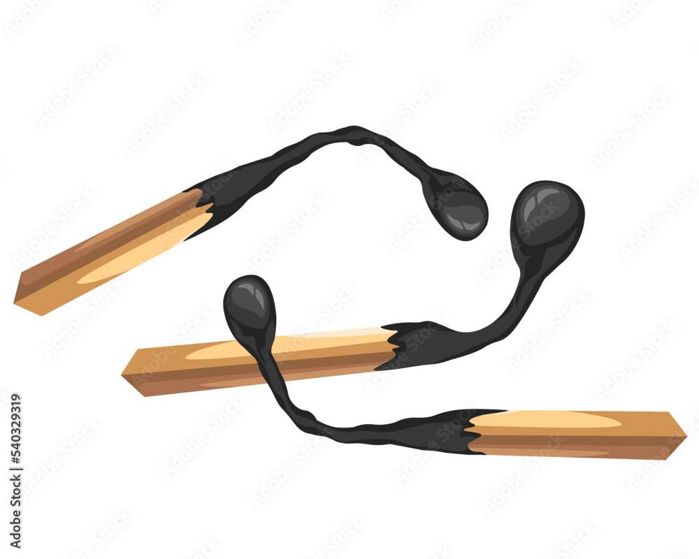 Burnt out matches. Sequence steps of combustion. Vector cartoon ...