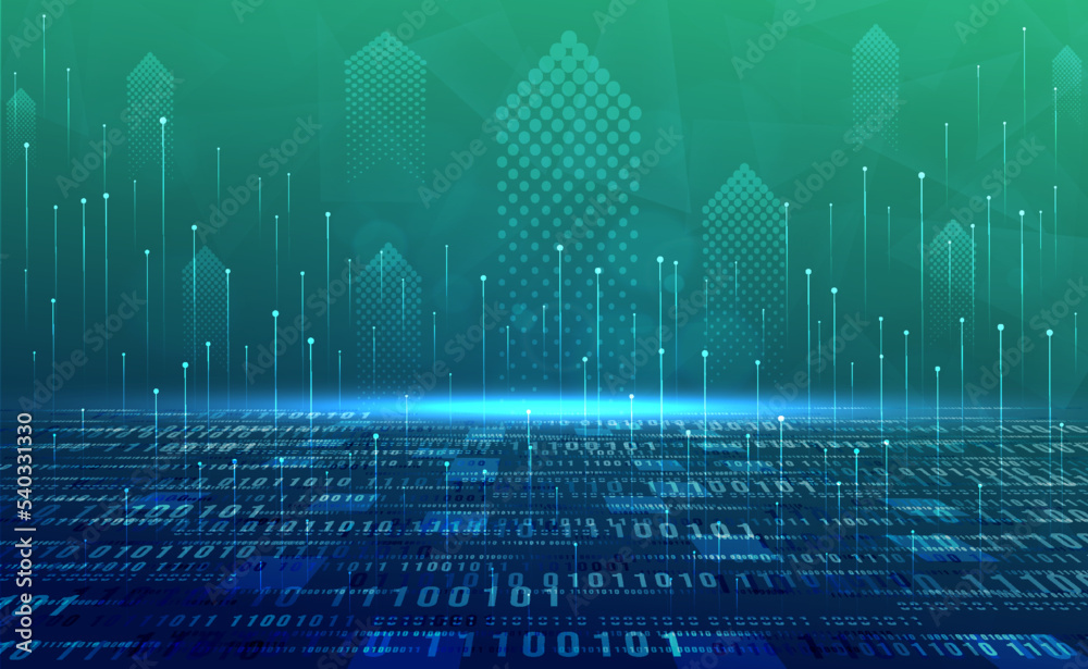 Digital technology banner green blue background, cyber technology ...