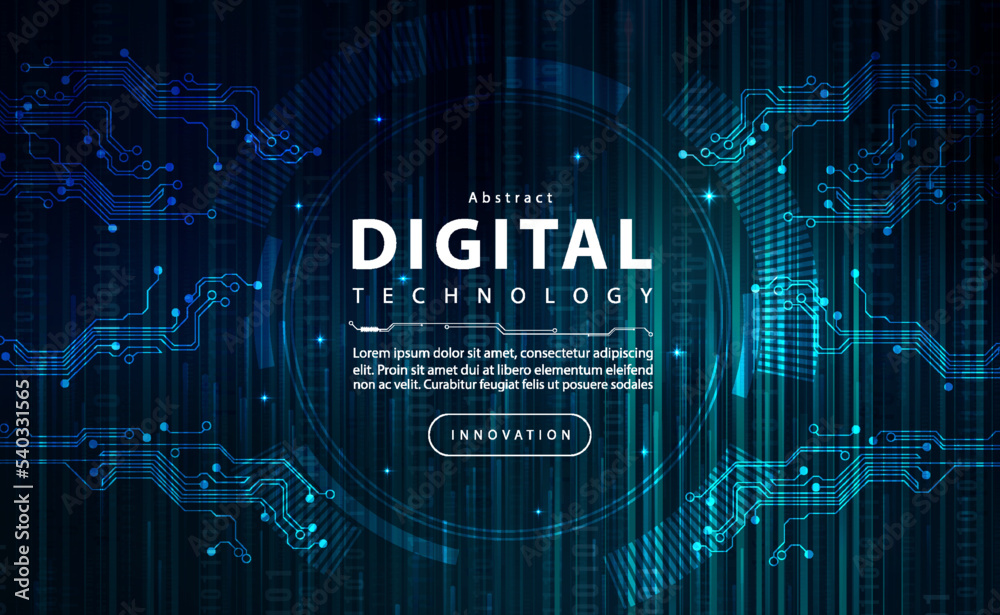 Digital technology banner green blue background, cyber technology ...