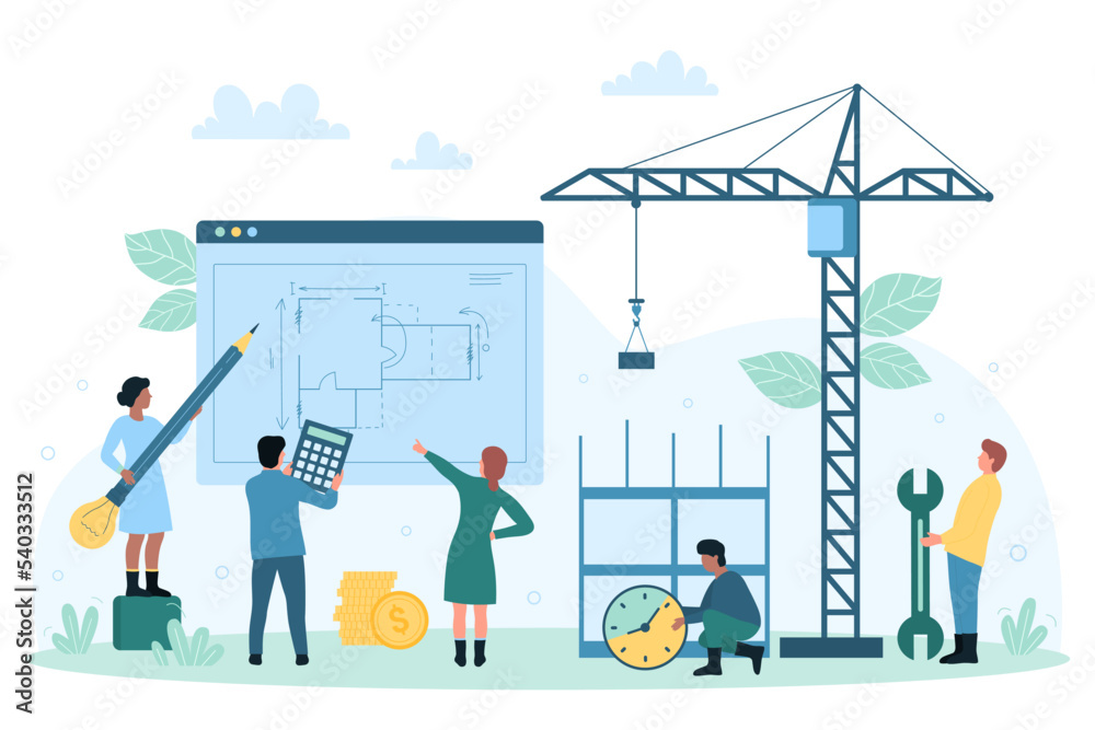 Investment in real estate project vector illustration. Cartoon tiny ...
