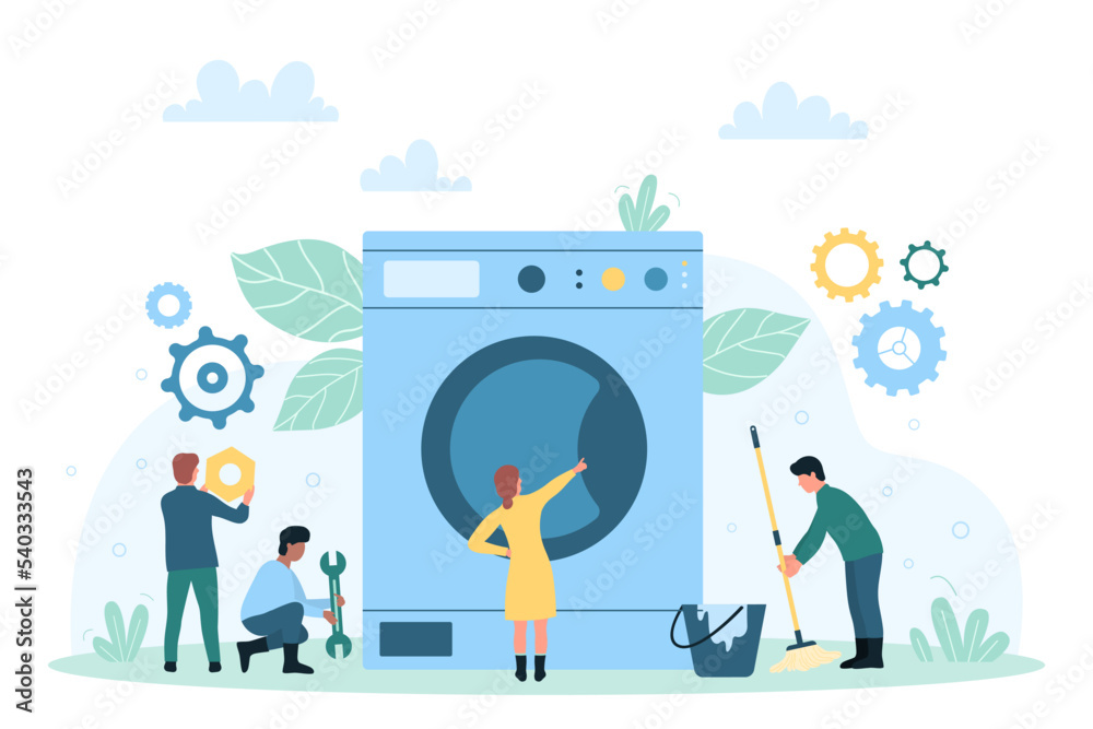 Laundry, washing machine repair and maintenance service vector ...