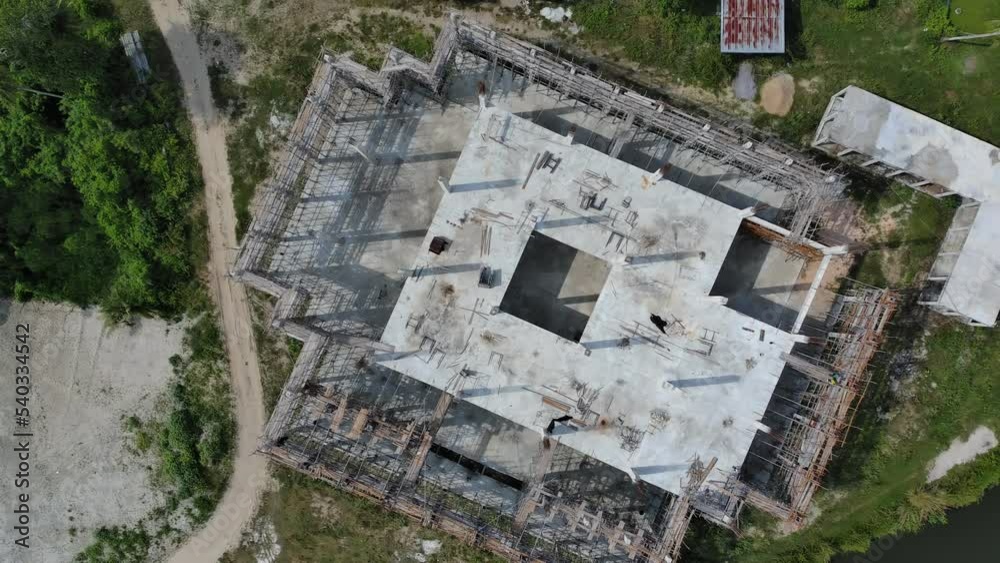 aerial view of building under construction shows the structure of ...