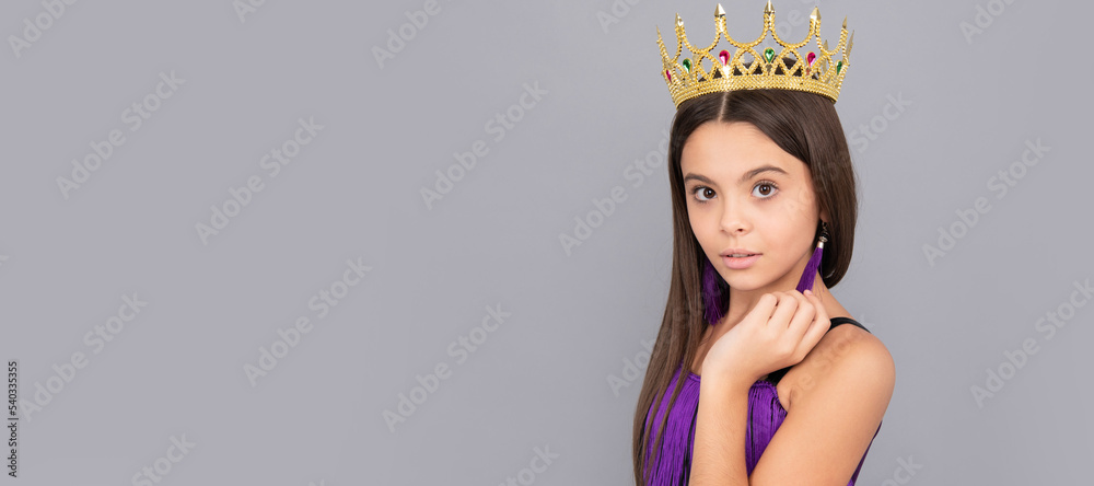 Look like a princess. Prom princess wear crown. Beauty queen grey ...