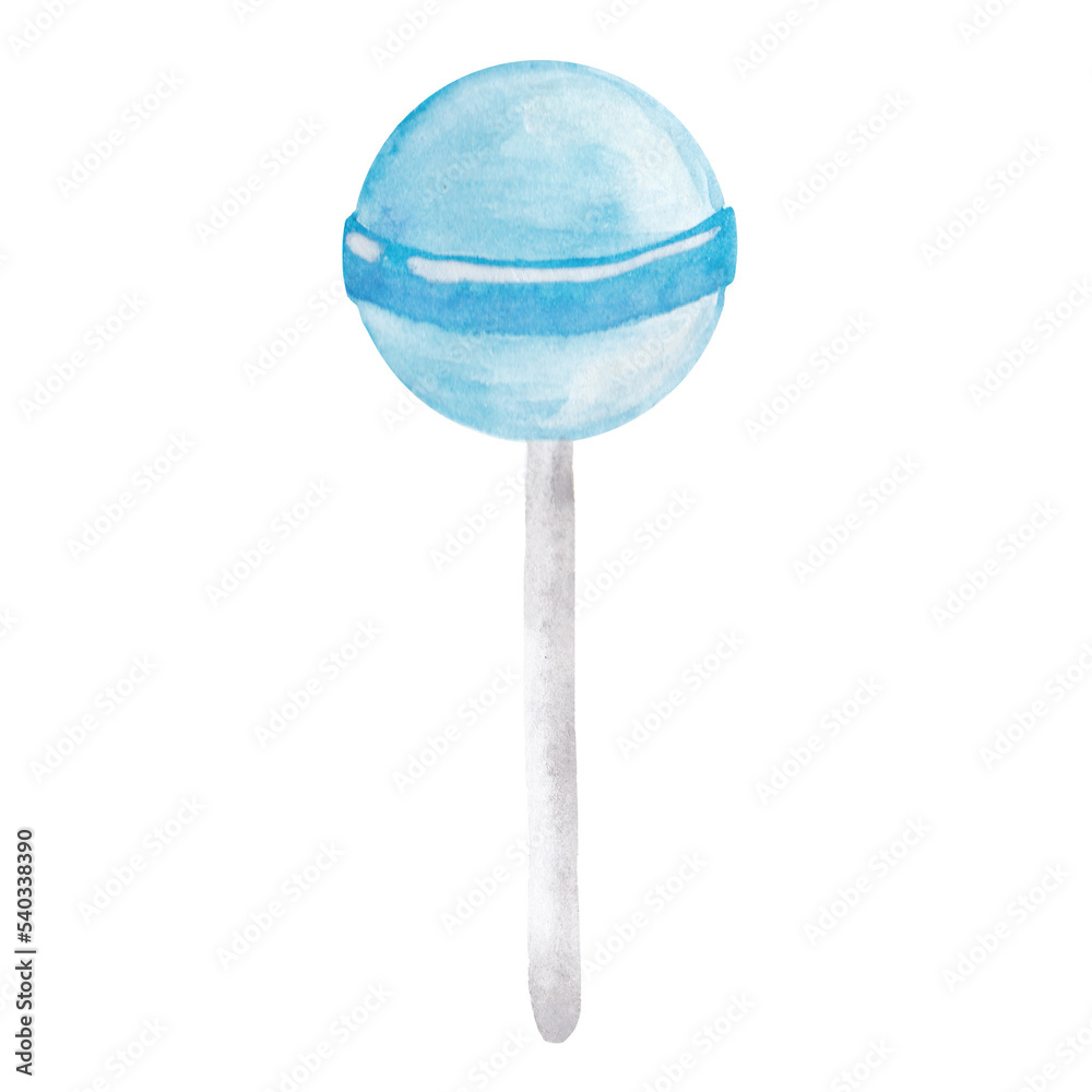 Watercolor blue candy on a stick. Illustration for design and print ...
