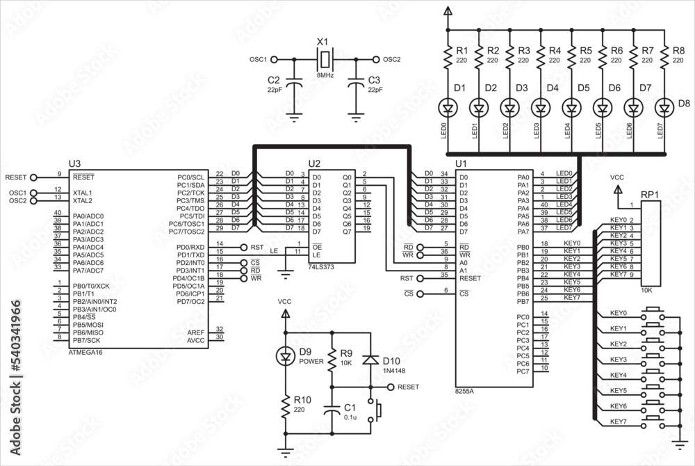 Vetor de Vector electrical schematic diagram of the matrix of LEDs ...