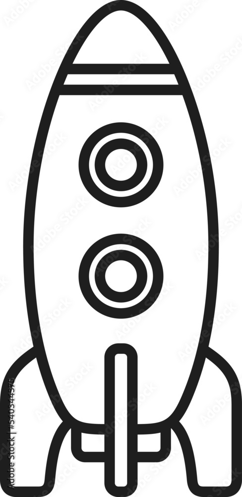 Toy rocket outline icon, space transport pictogram. Vector black linear ...