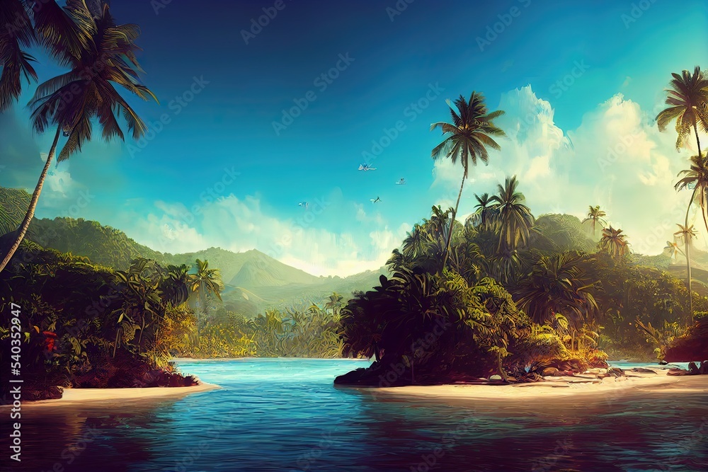 Fiji, Republic of Fiji Tropical island paradise. digital art style ...