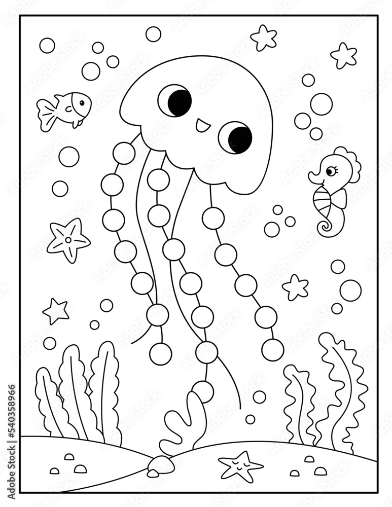 Cute jellyfish coloring page for kids Stock Vector | Adobe Stock