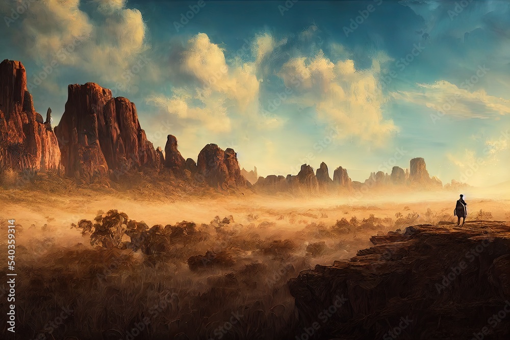 Fantasy concept showing a The Australian Outback A vast wilderness with ...
