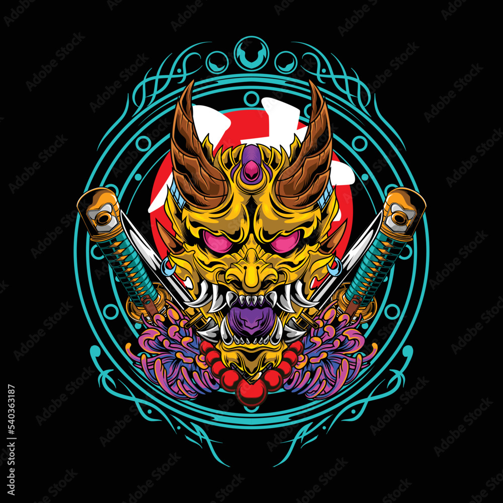 vector illustration of japanese hannya mask Stock Vector | Adobe Stock