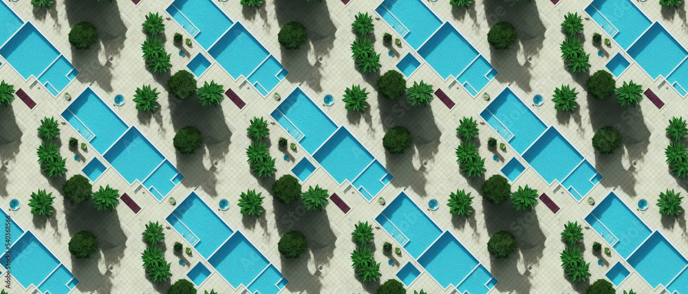 Swimming pools and gardens isometric seamless infinite pattern Stock ...