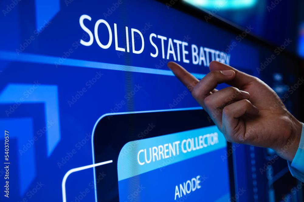 Engineer show solid state battery pack for electric vehicle (EV) on ...